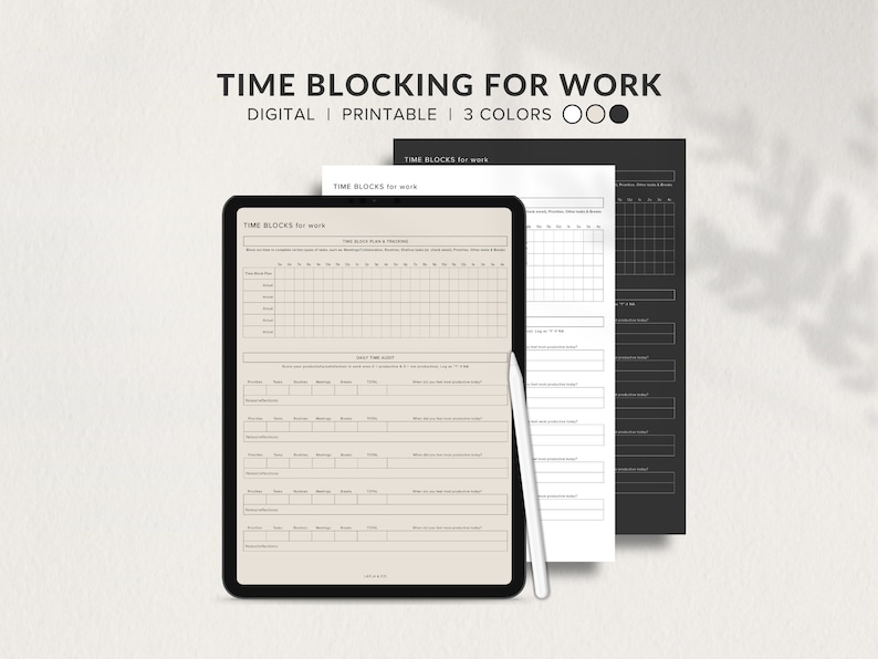 Minimalist Digital Work Planner Time Blocking | Digital Planner iPad ...