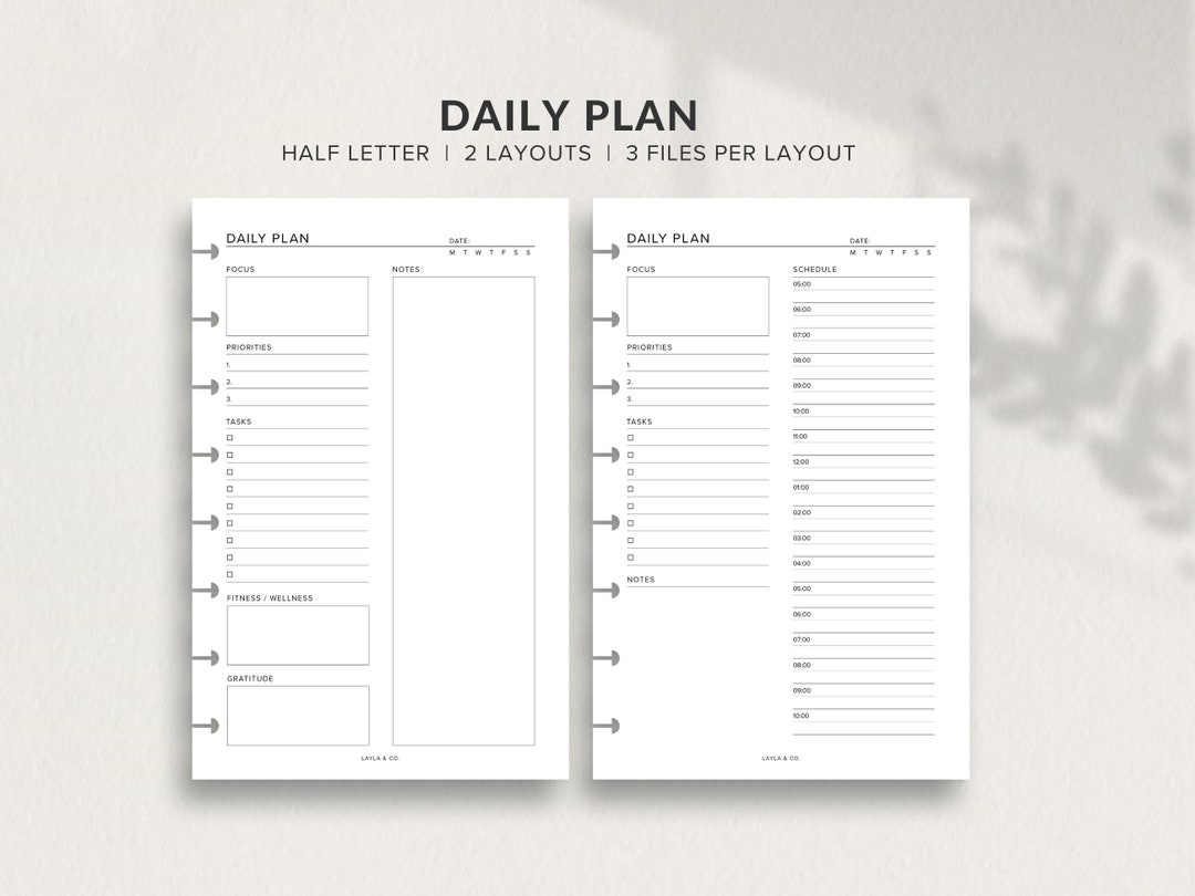Minimal Printable Daily Planner, Half Letter Planner Insert, Disc Bound ...