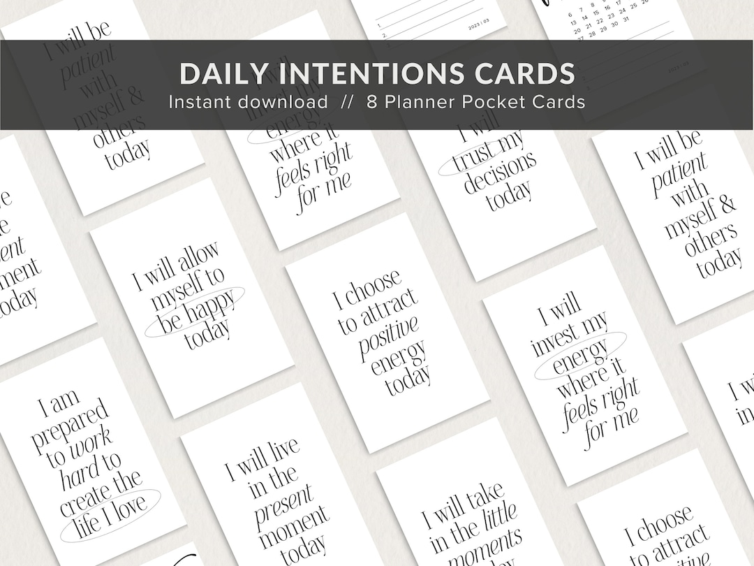 Printable Planner Cards, Daily Intentions Journal Cards, Planner Pocket ...