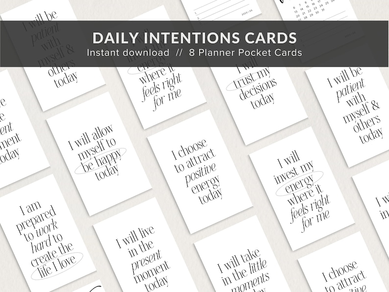 Printable Planner Cards, Daily Intentions Journal Cards, Planner Pocket ...