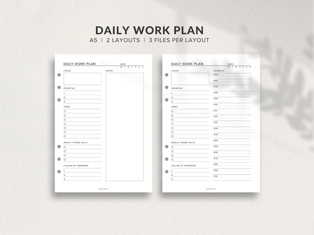 Daily Work Planner | A5 Planner Inserts | Printable Planner PDF - Etsy