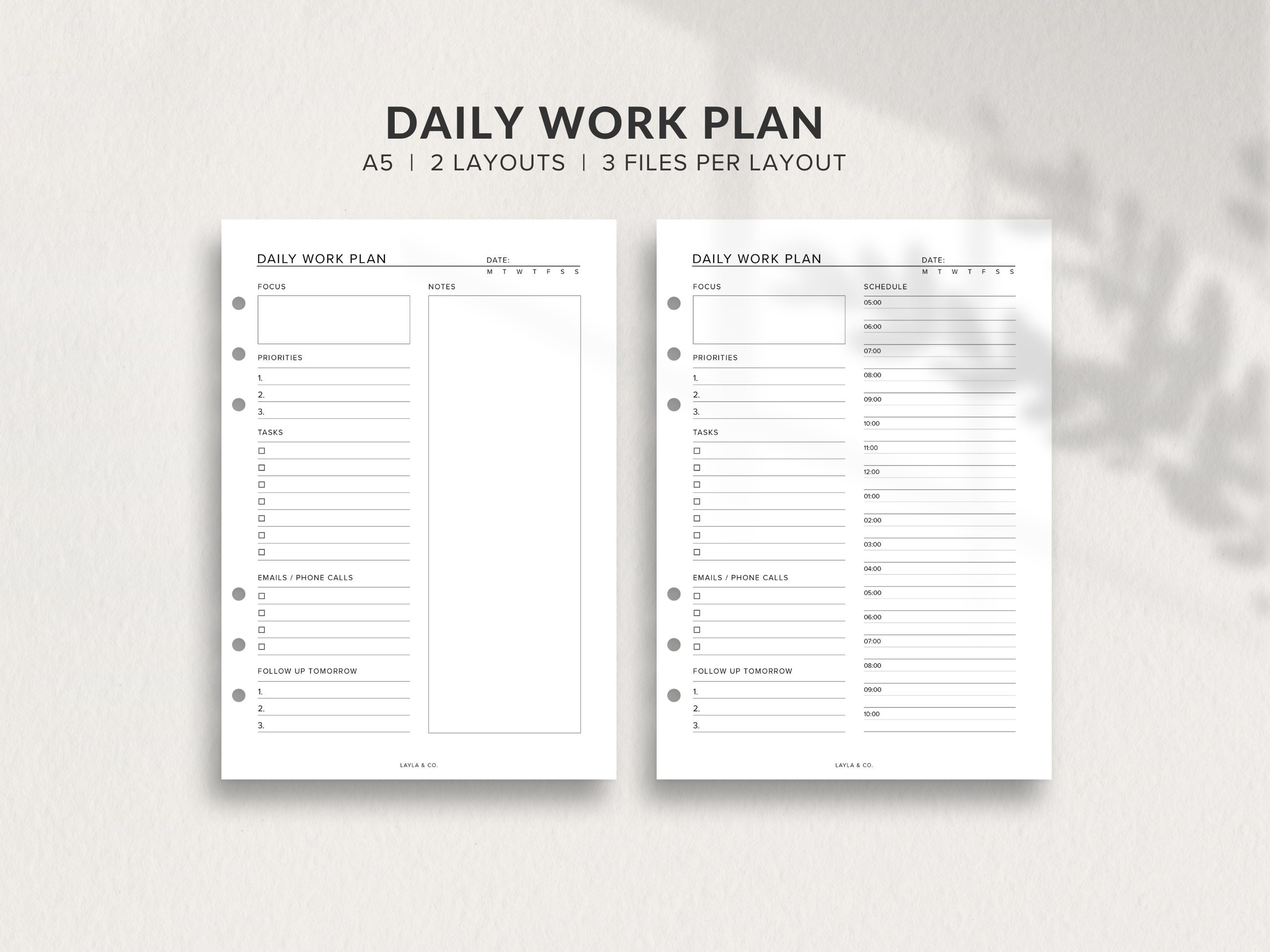 Daily Work Planner | A5 Planner Inserts | Printable Planner PDF - Etsy