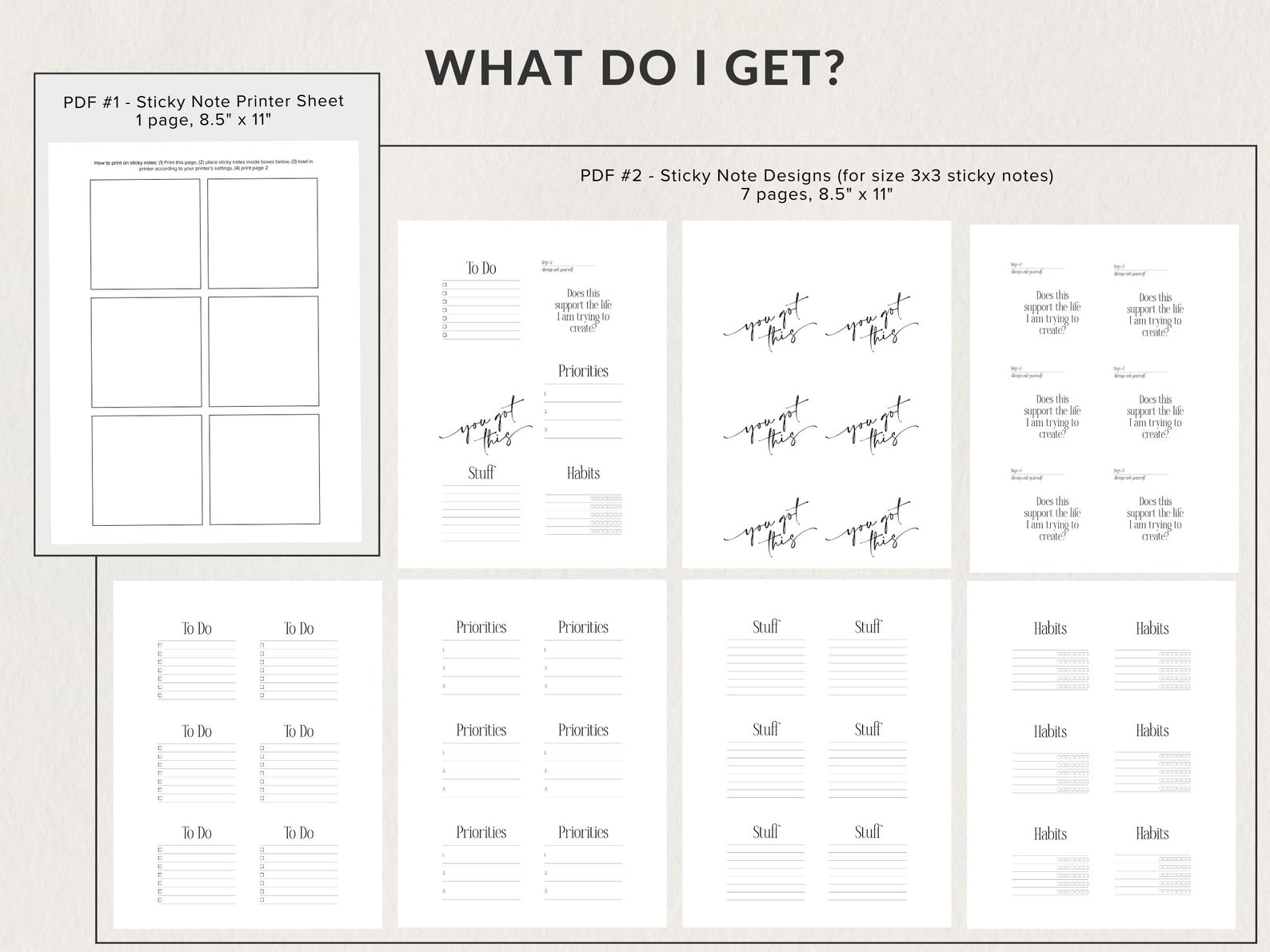 Printable Productivity Sticky Notes, Minimalist Sticky Note, Digital ...