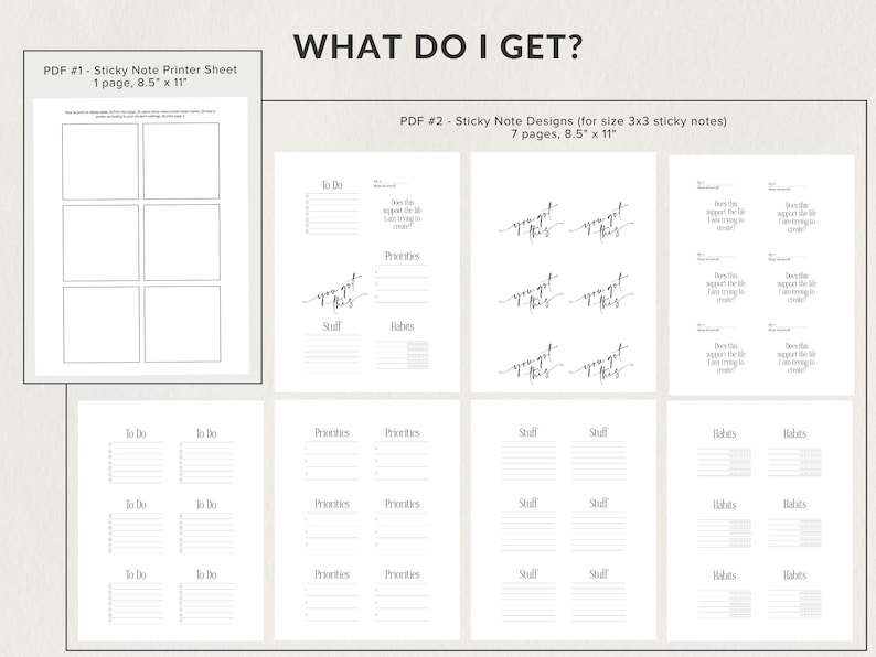 Printable Productivity Sticky Notes, Minimalist Sticky Note, Digital ...