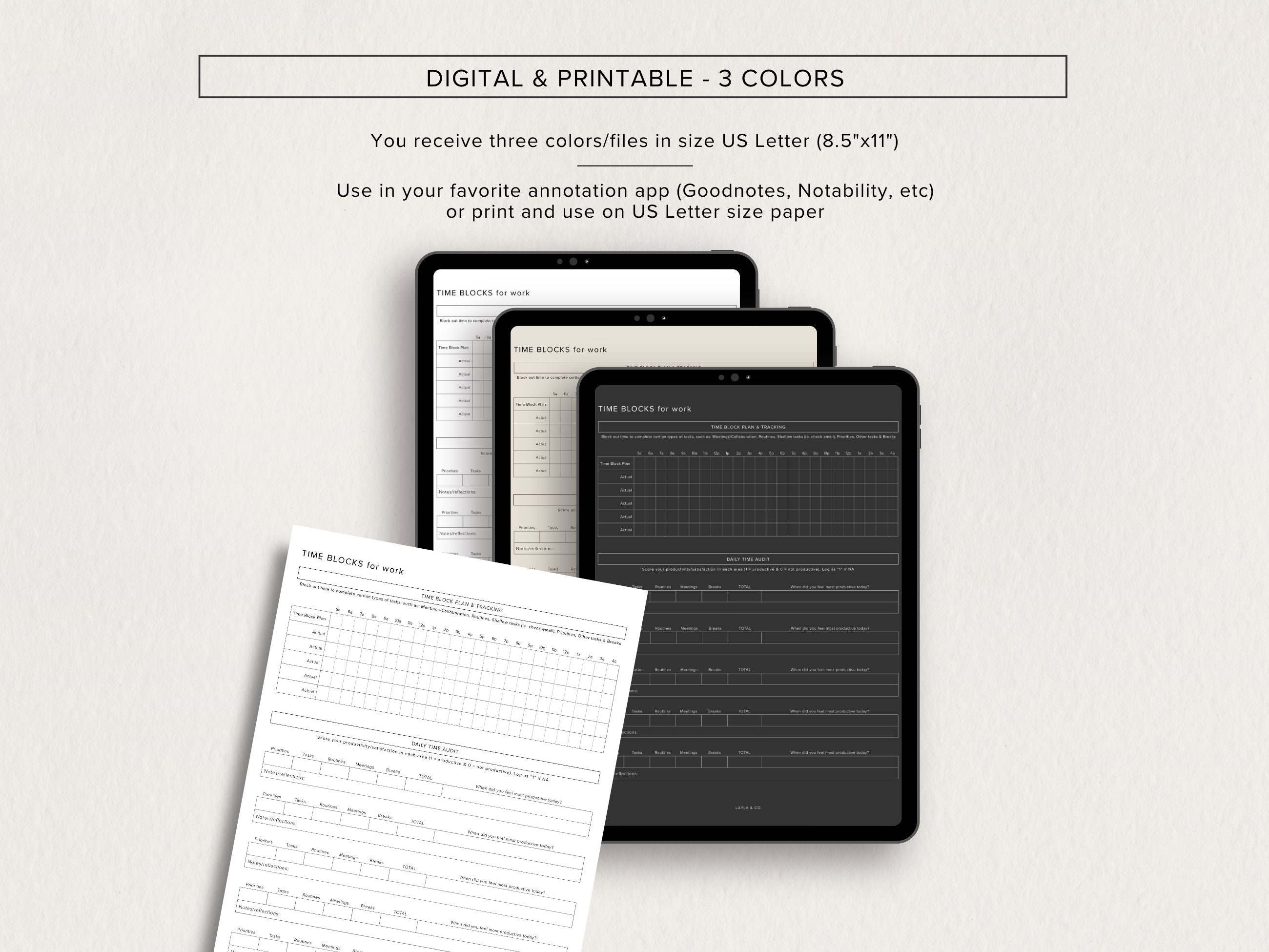 Minimalist Digital Work Planner Time Blocking | Digital Planner iPad ...