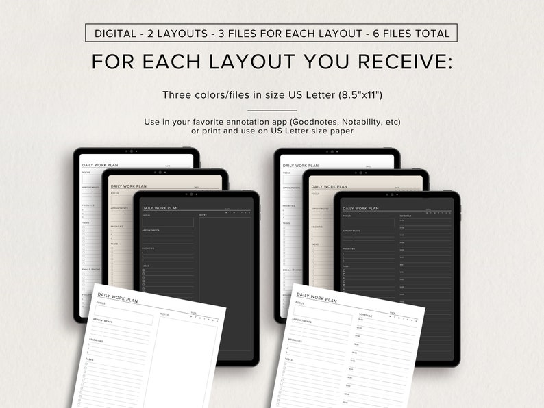 Minimalist Digital Daily Work Planner | Digital Planner iPad PDF ...