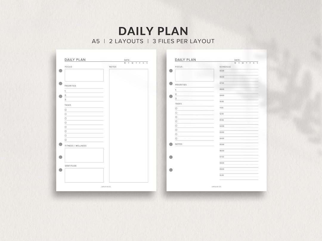 Minimalist Daily Planner | A5 Planner Inserts | Printable Daily Planner ...
