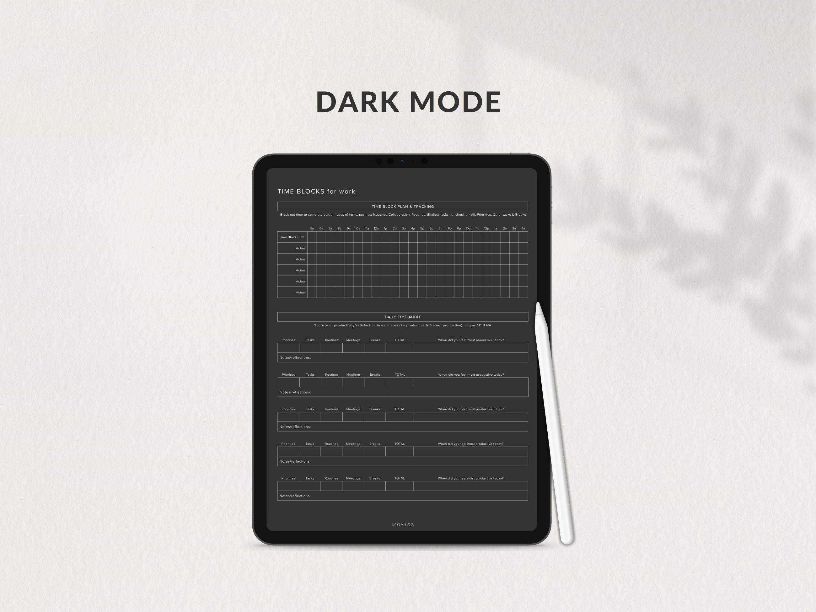 Minimalist Digital Work Planner Time Blocking | Digital Planner iPad ...
