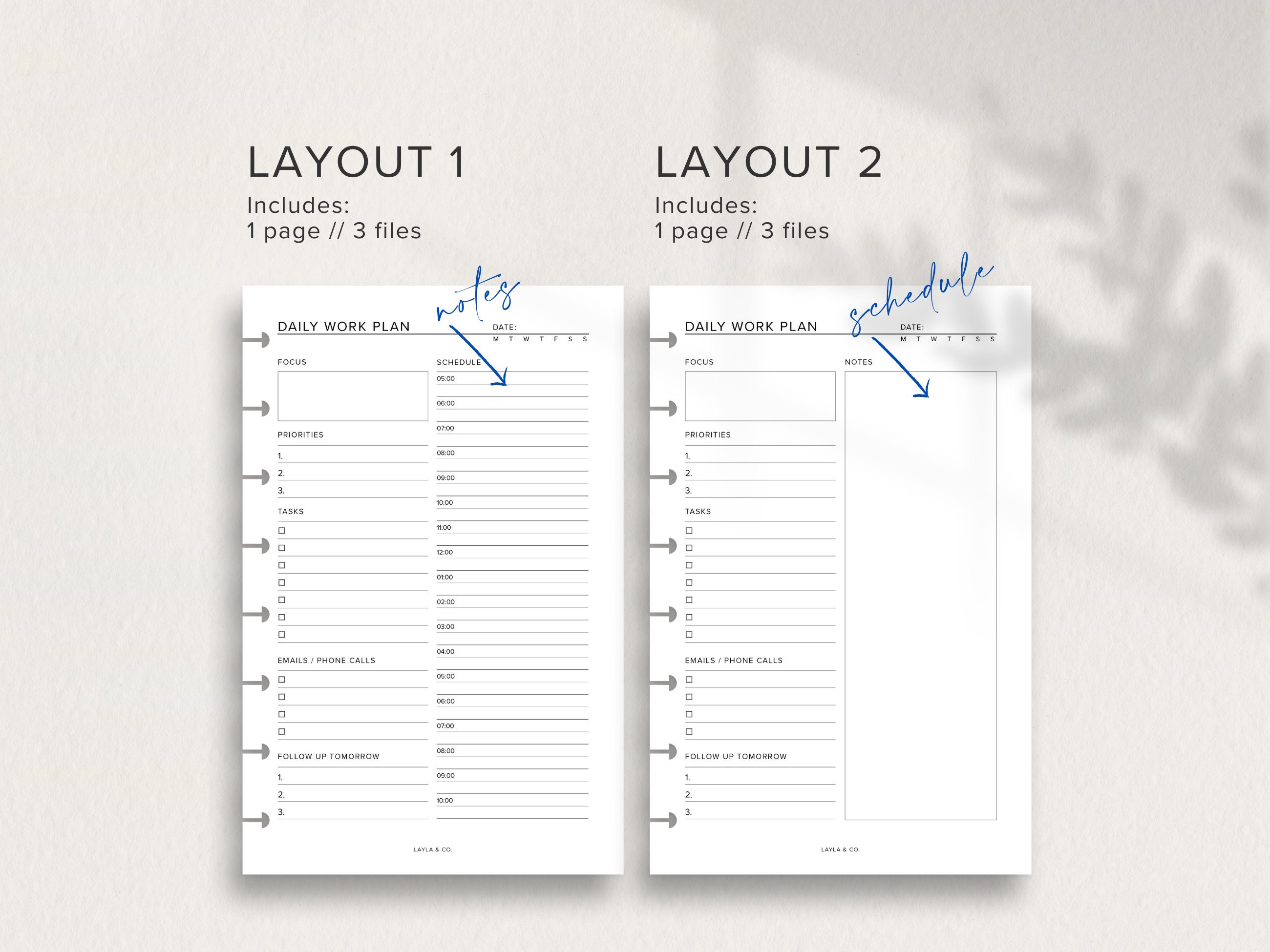 Daily Work Planner | Half Letter Planner Inserts | Printable Planner ...