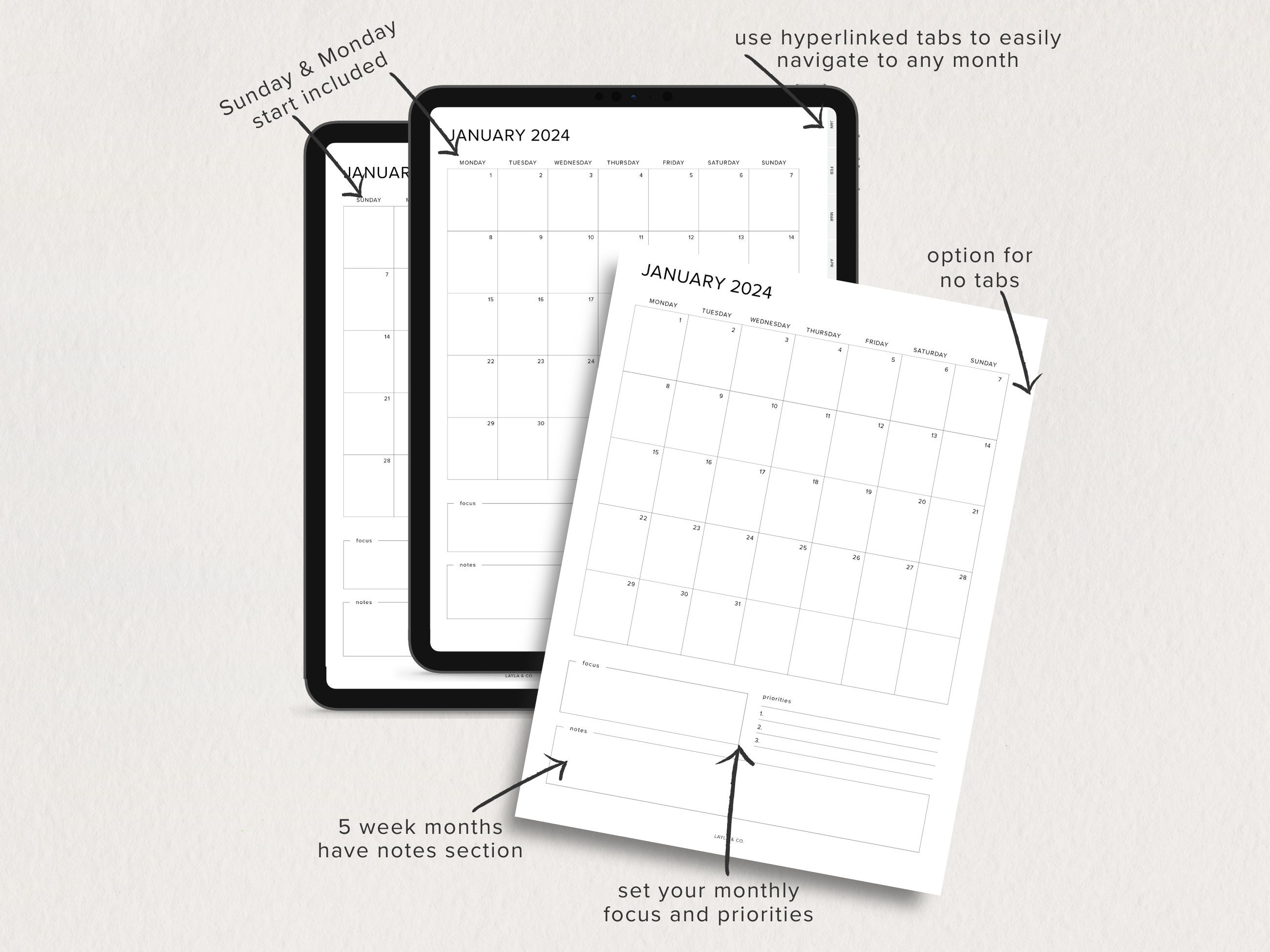 2024 Monthly Goodnotes Planner With Hyperlinks, Dated Digital Monthly ...