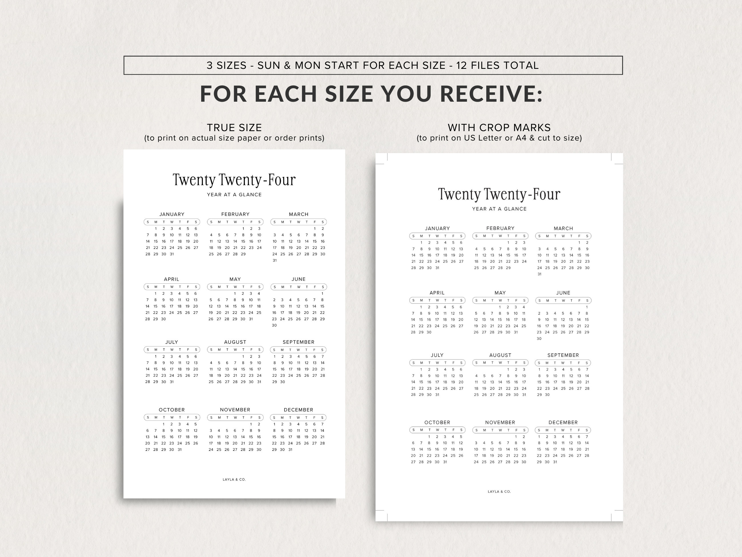 2024 Year at A Glance Printable Insert, PDF Download Calendar in Sizes ...