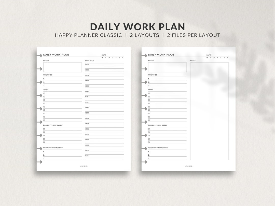 Daily Work Planner | HP Classic Planner Inserts | Printable Planner PDF ...