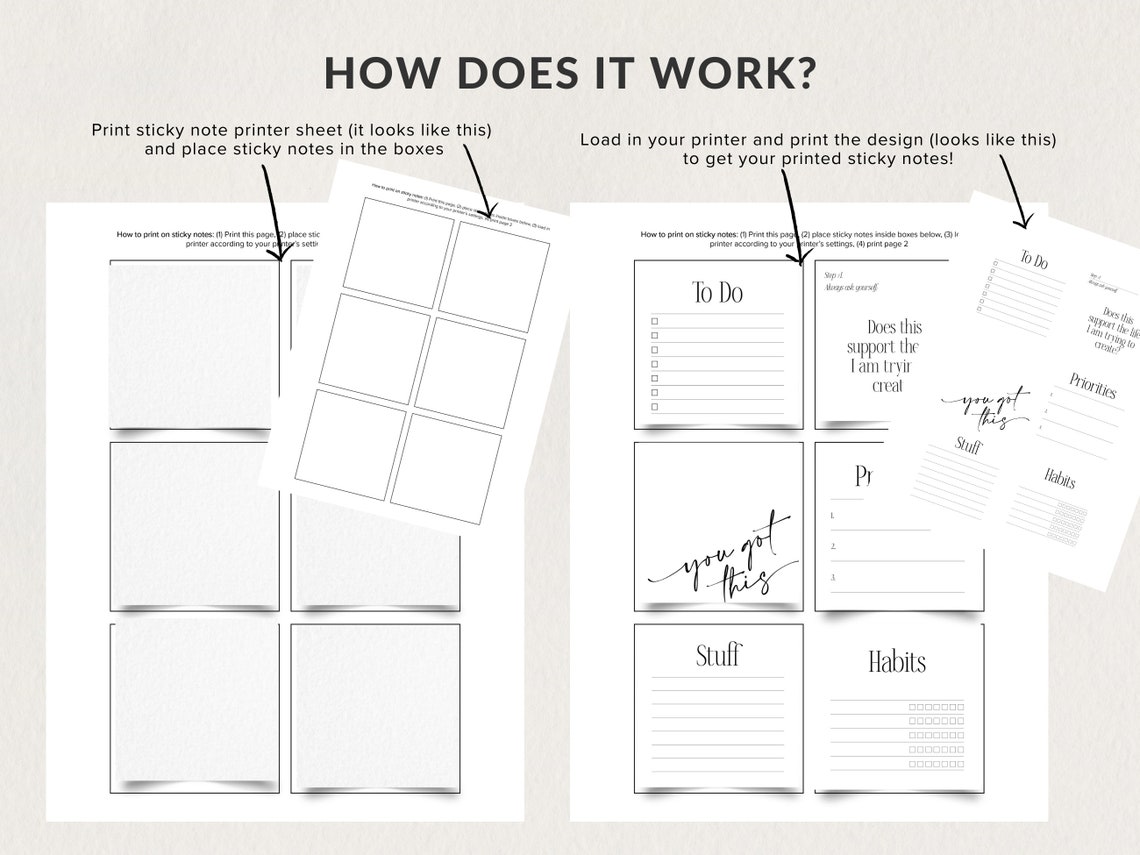 Printable Productivity Sticky Notes, Minimalist Sticky Note, Digital ...