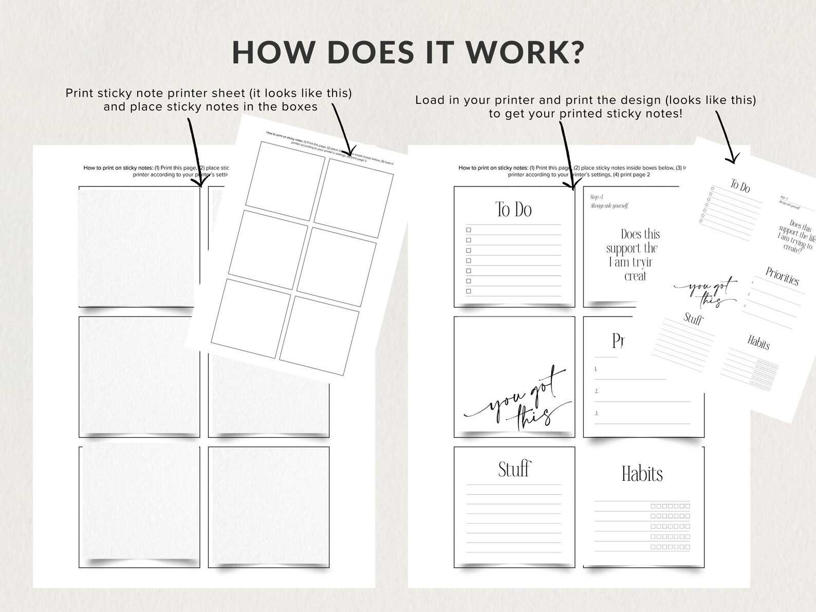 Printable Productivity Sticky Notes, Minimalist Sticky Note, Digital ...