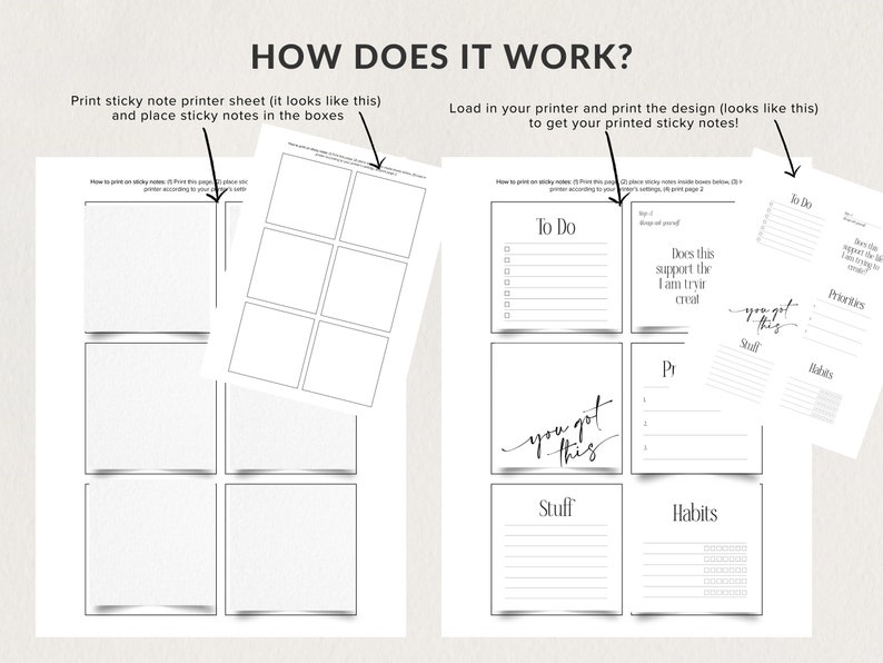 Printable Productivity Sticky Notes, Minimalist Sticky Note, Digital ...
