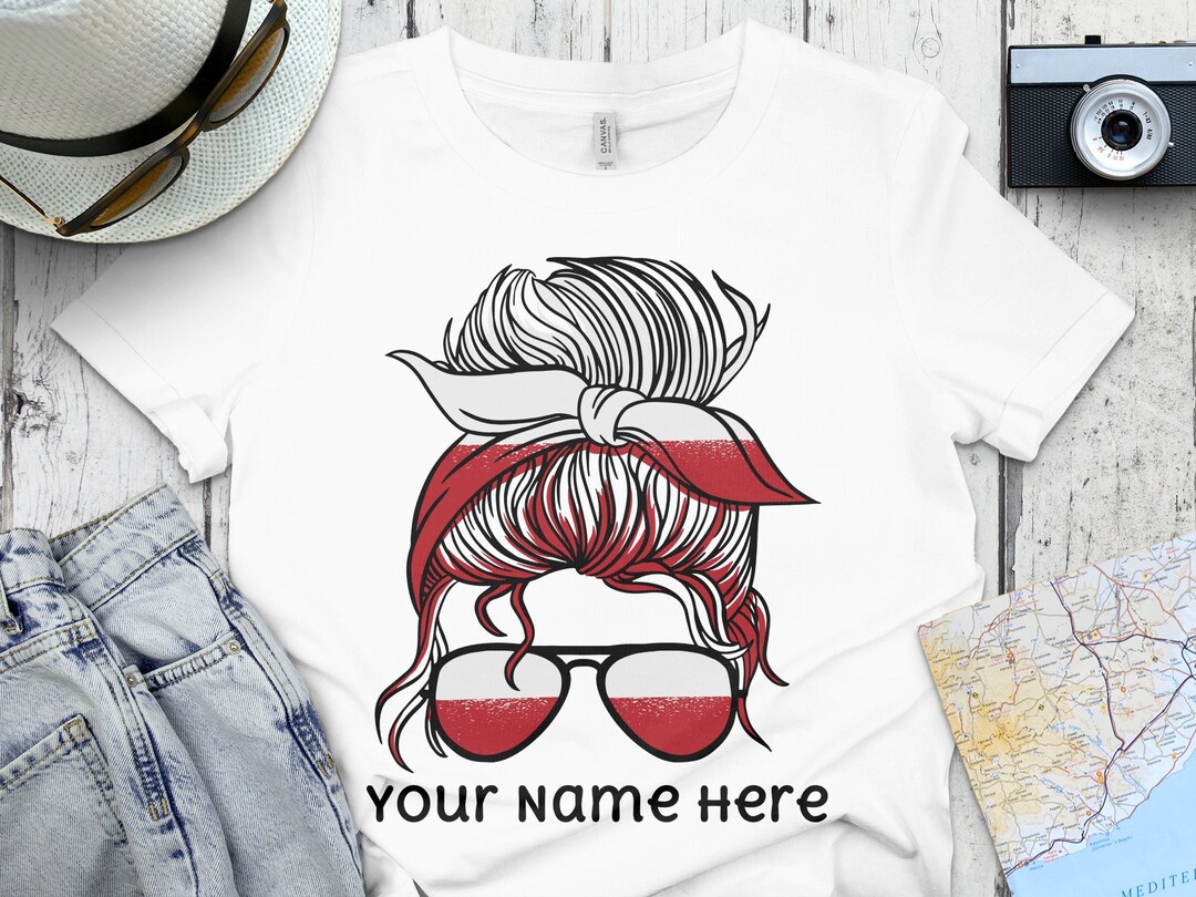 Personalized Polish Girl Messy Bun Hair T-shirt, Custom Name Poland ...