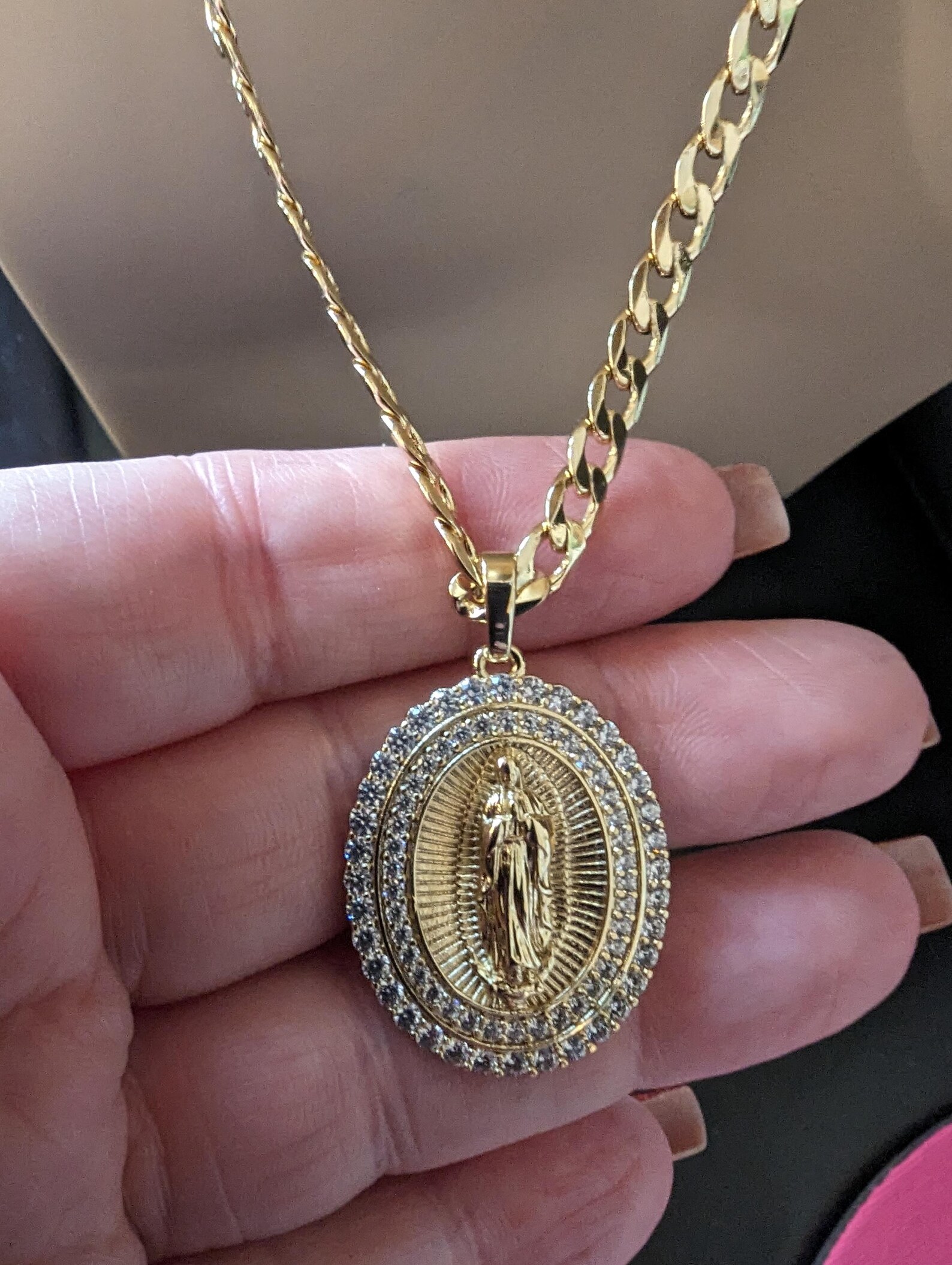 14k Gold Necklace, 14k Gold Filled, Cubic Zirconia Stones, Saint Jude ...