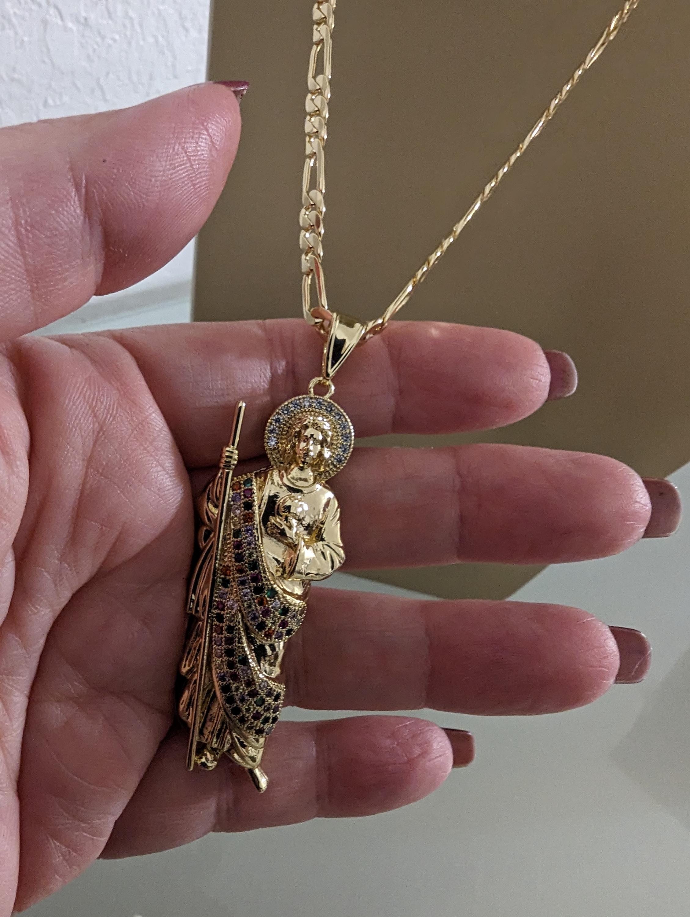 14k Gold Necklace, 14k Gold Filled, Cubic Zirconia Stones, Saint Jude ...