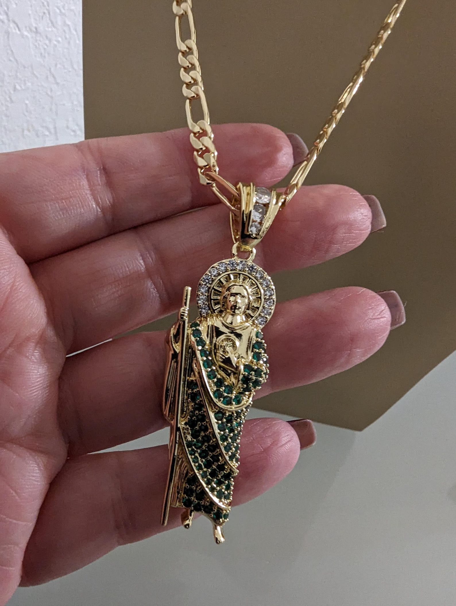14k Gold Necklace, 14k Gold Filled, Cubic Zirconia Stones, Saint Jude ...