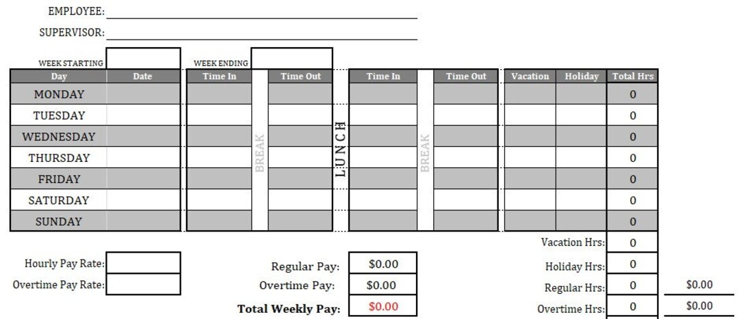 Timesheet Automatic Fillable - Etsy