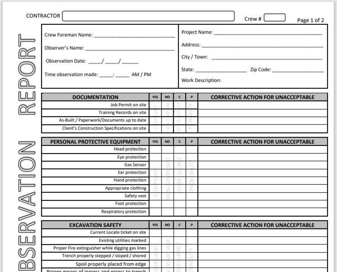 Jobsite Inspection Form - Etsy