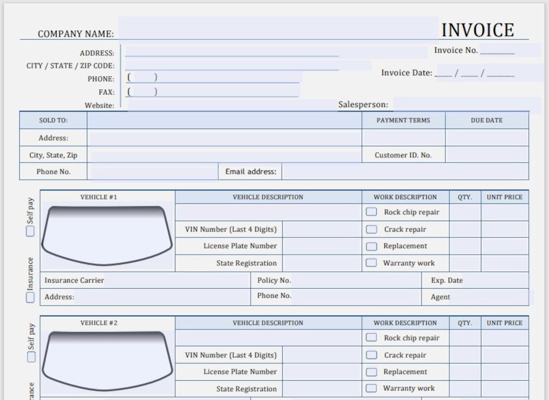 Typable Winshield Repair Invoice - Etsy