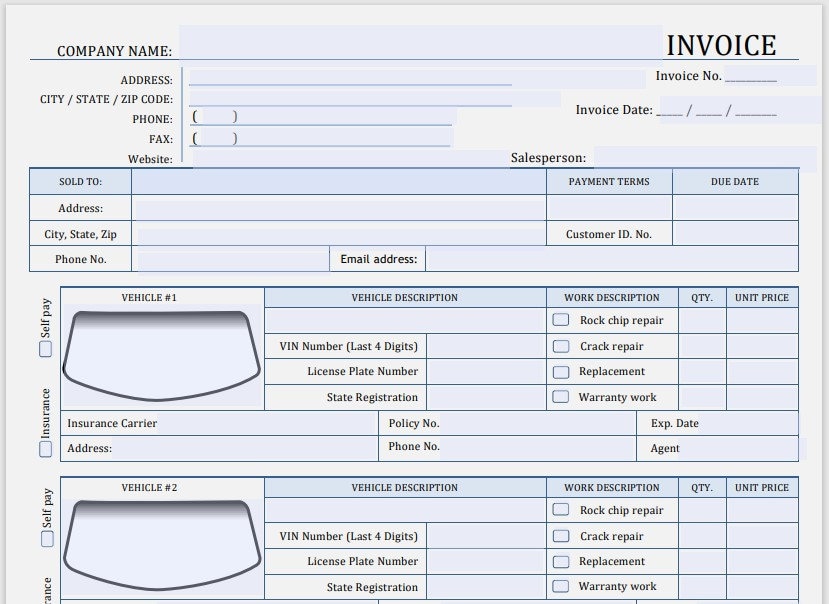 Typable Winshield Repair Invoice - Etsy