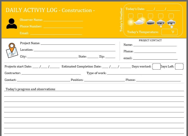 Typable Printable Daily Activity Log for Construction - Etsy