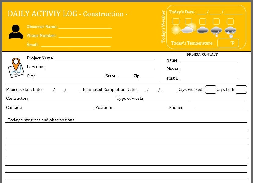 Typable Printable Daily Activity Log For Construction Etsy