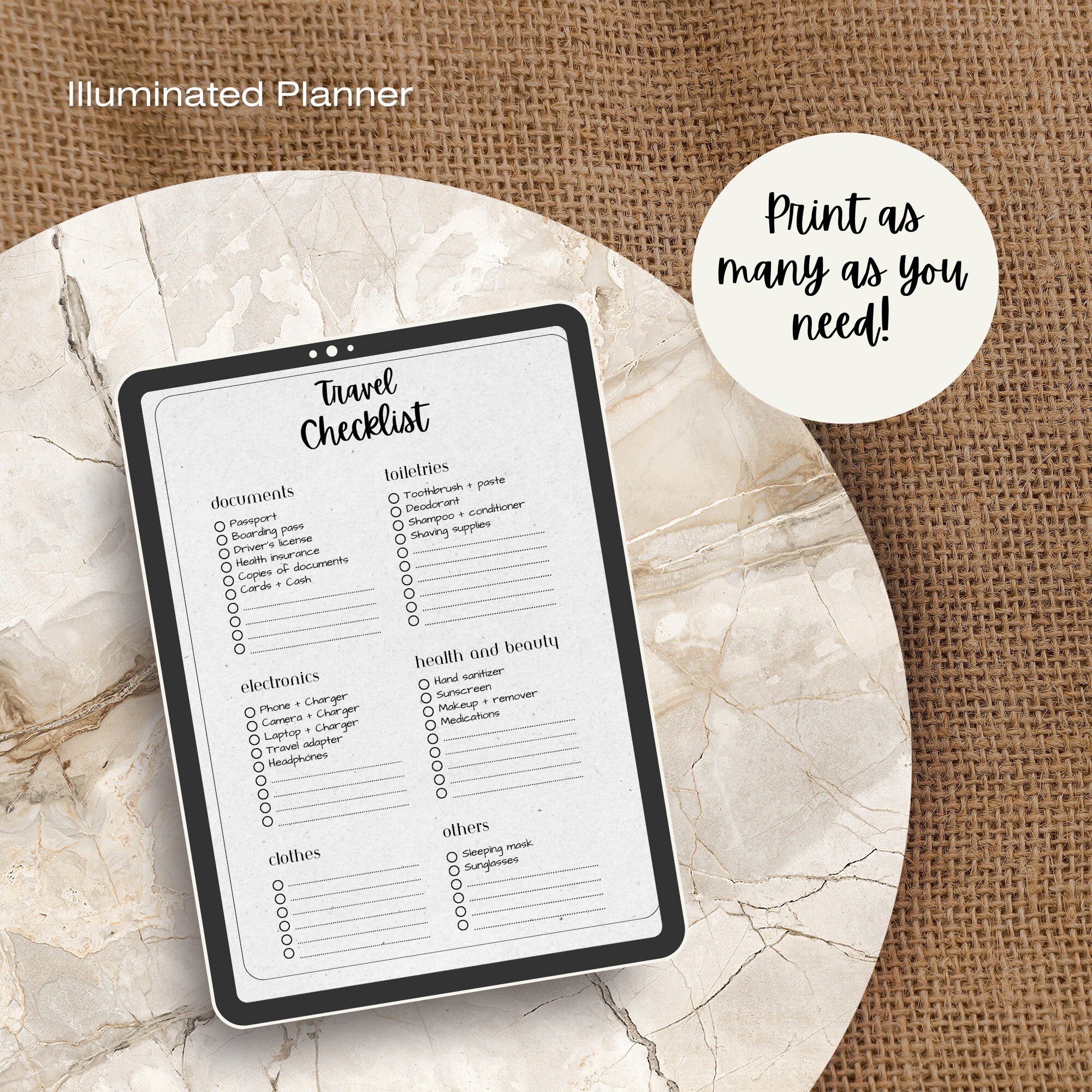 Blank Travel Checklist Printable Travel Check List Template Digital ...