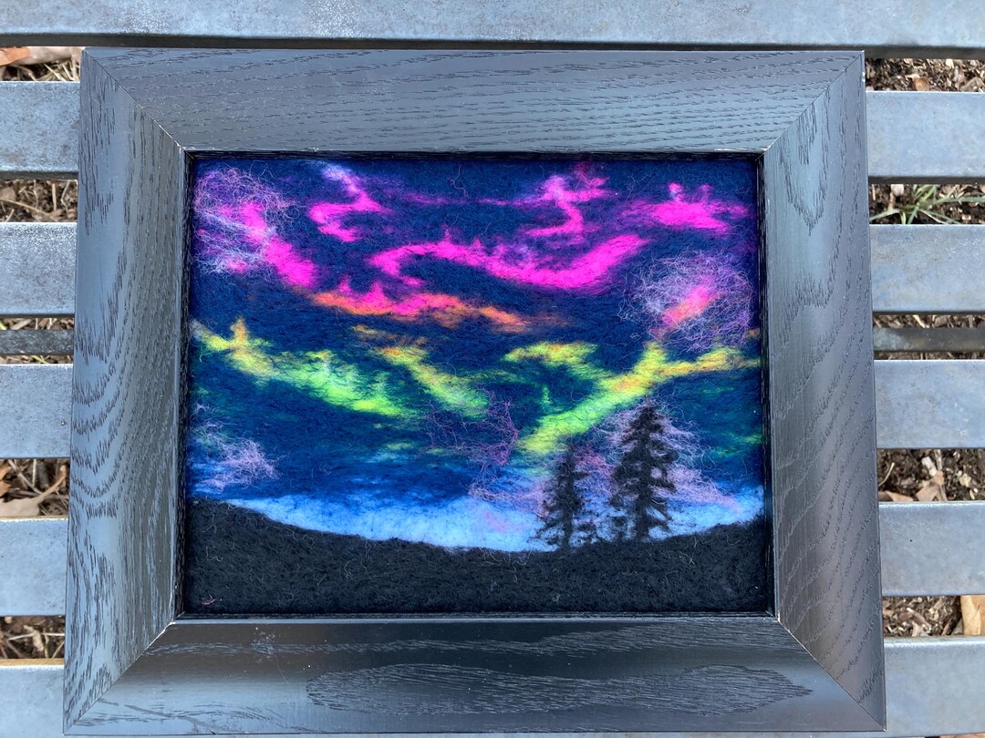 RAINBOW AURORA: Northern Lights, Borealis Needle Felted Wool Landscape ...