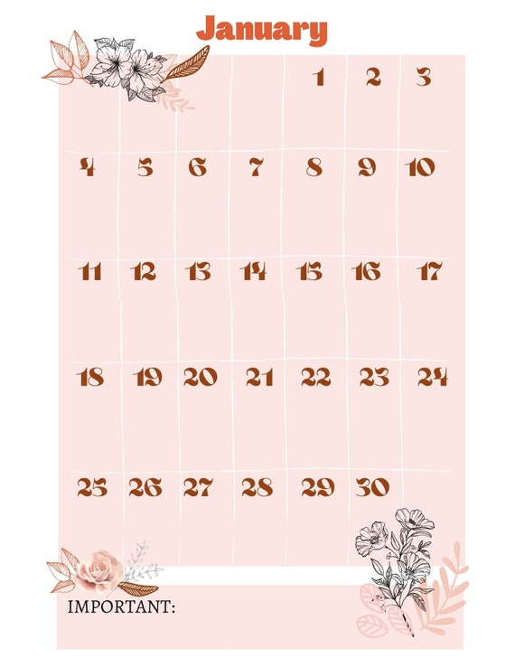 Pink Daily Calendar Cute Calendar Digital Calendar Pretty - Etsy