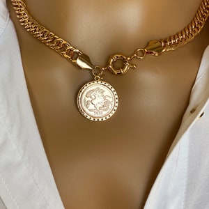 Gold Miami Cuban Chain Necklace With Gold Double Face Middle East Style ...