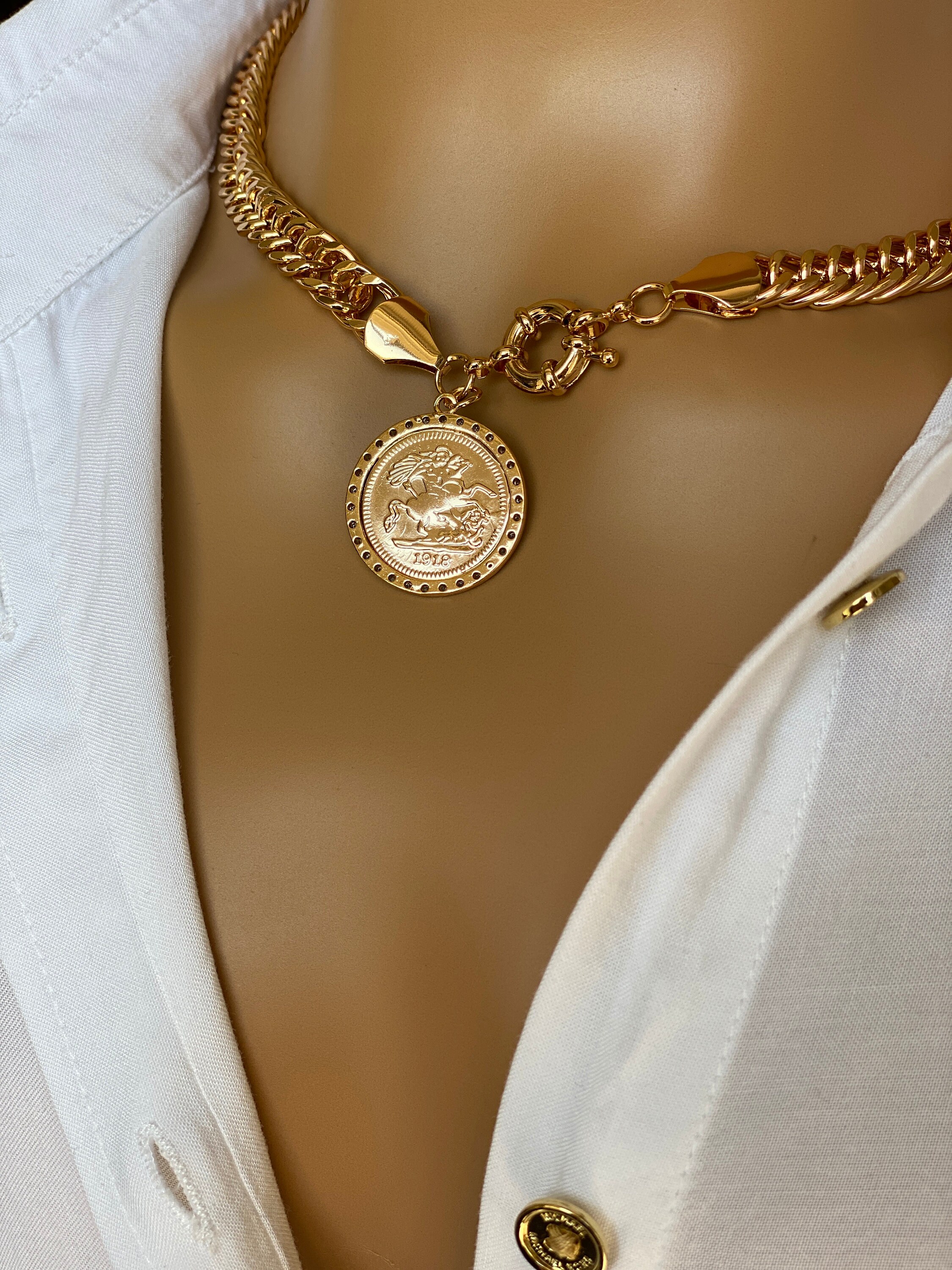 Gold Miami Cuban Chain Necklace With Gold Double Face Middle East Style ...