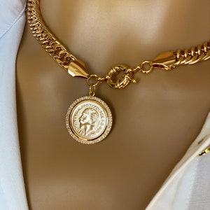 Gold Miami Cuban Chain Necklace With Gold Double Face Middle East Style ...