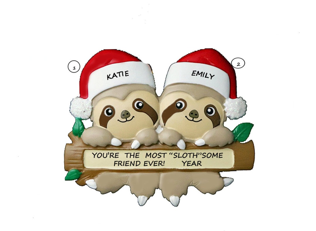 2 Sloths Best Friends Christmas Personalized Ornament - 2 Sloths on Log ...