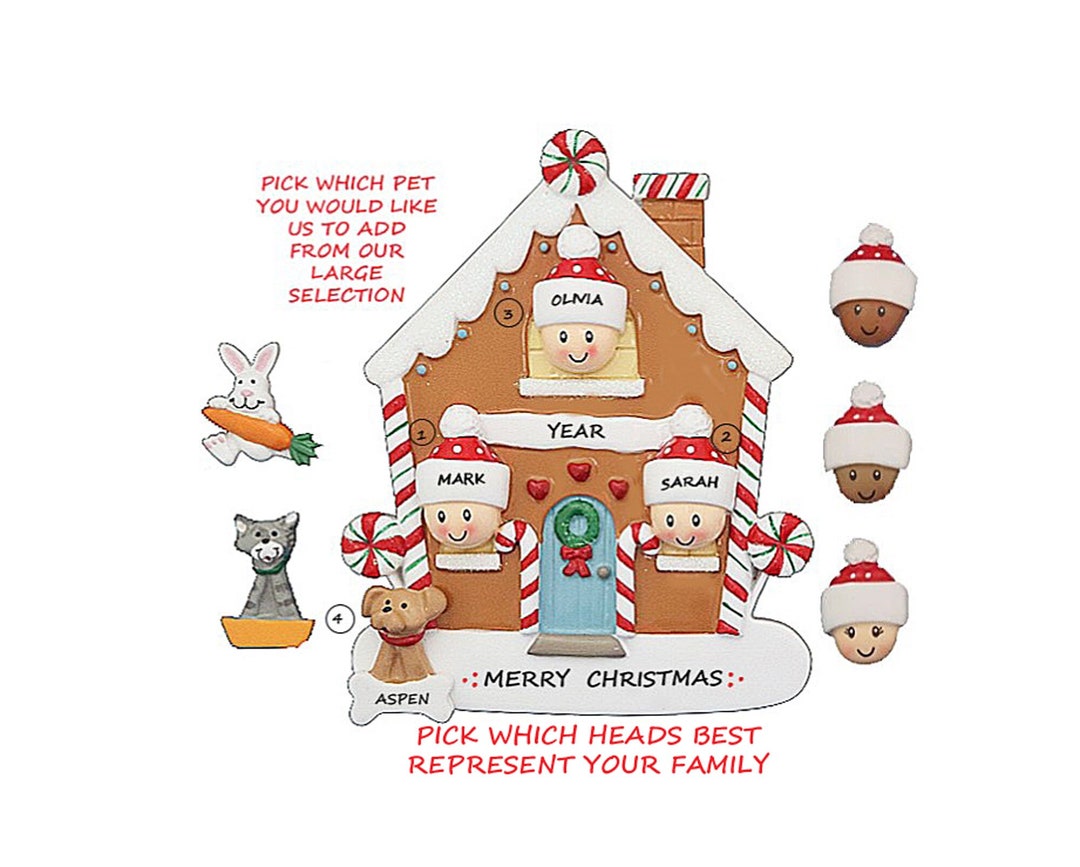 Family of 3 With Pet Gingerbread House Ornament - Family of Three With ...