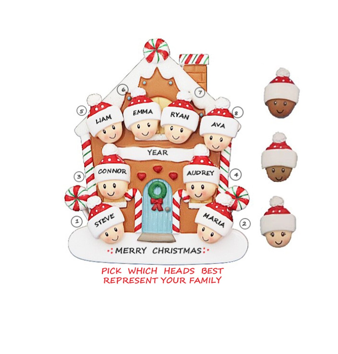 Family of 8 Gingerbread House Personalized Christmas Ornament - New ...