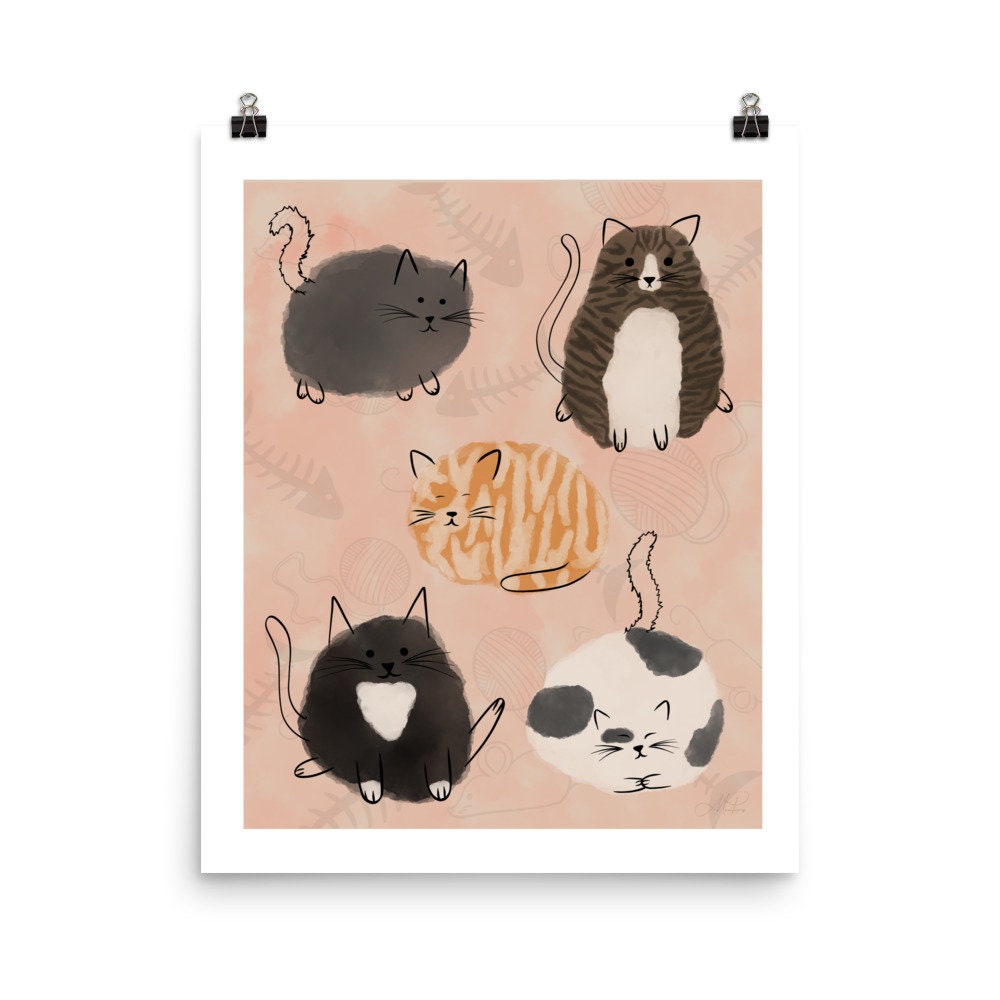 Variety Cats Illustration Poster - Cat Watercolor Sketch - Cat Art - Etsy