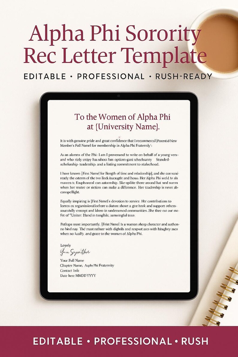Alpha Phi Sorority Recommendation Letter Template – Editable Canva Format | Printable Rush Rec ...