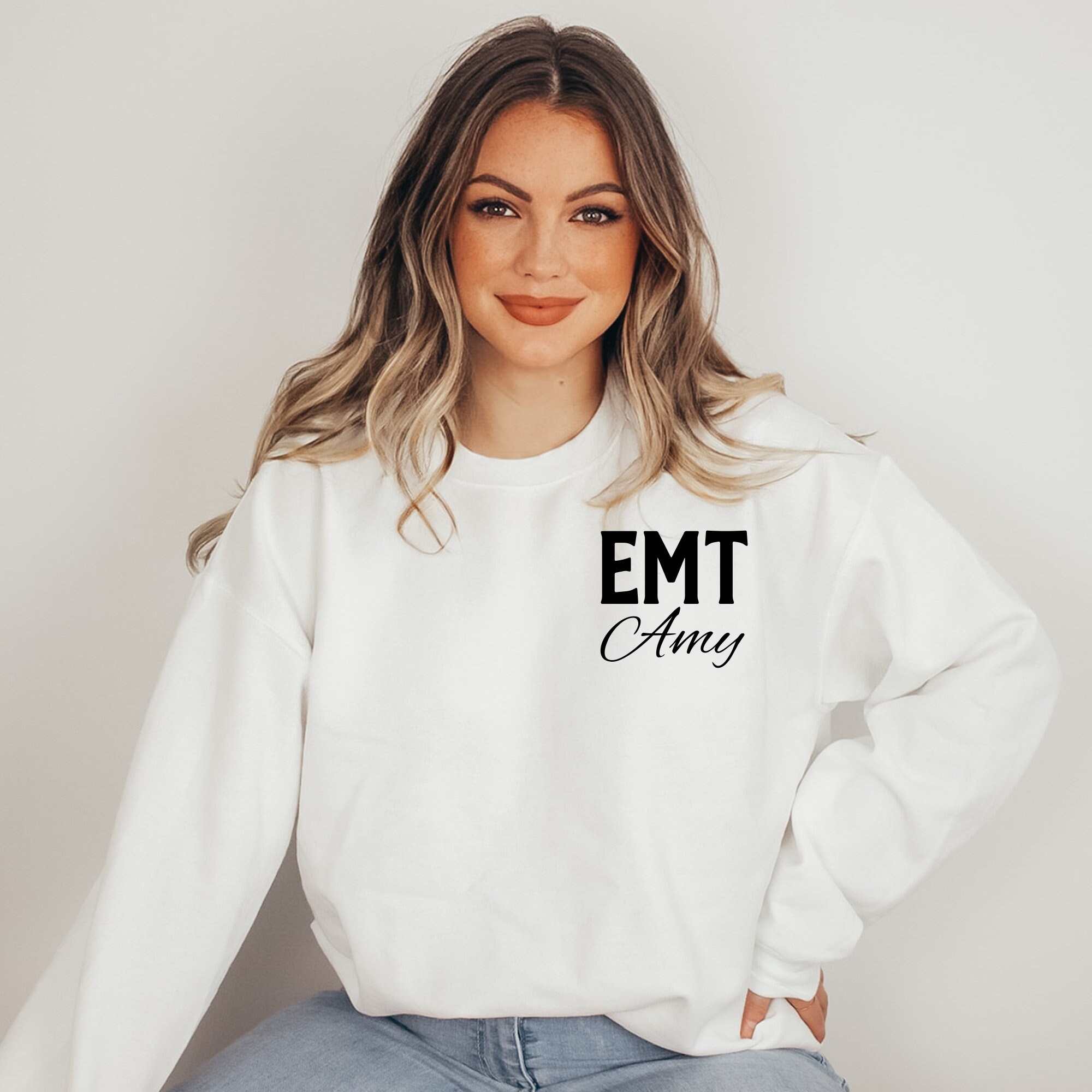 Personalized EMT Sweatshirt, Custom EMT Nurse Crewneck, Emergency ...