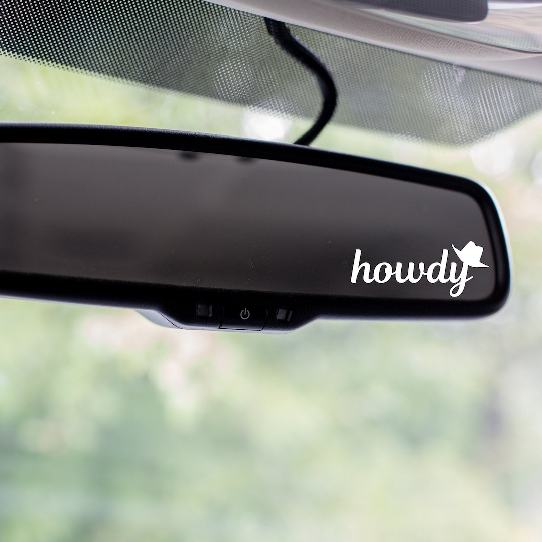Howdy Western Car Mirror Decal, Cowboy Hat Rearview Mirror Decal, Ranch ...