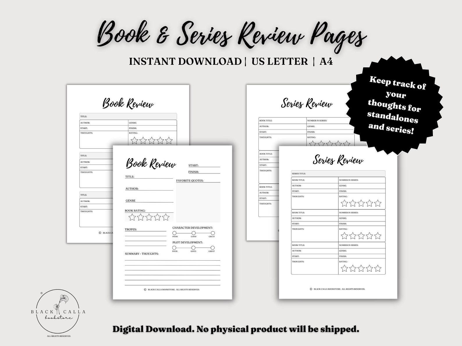 Reading Journal – Book Review Tracker, Reading Log (PDF Download) - Etsy