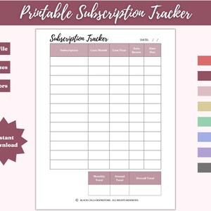 Subscription Tracker Printable, Printable Subscription Log ...