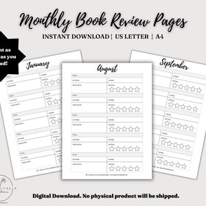 Book Journal Printable – Reading Tracker, Book Review (PDF Download) - Etsy