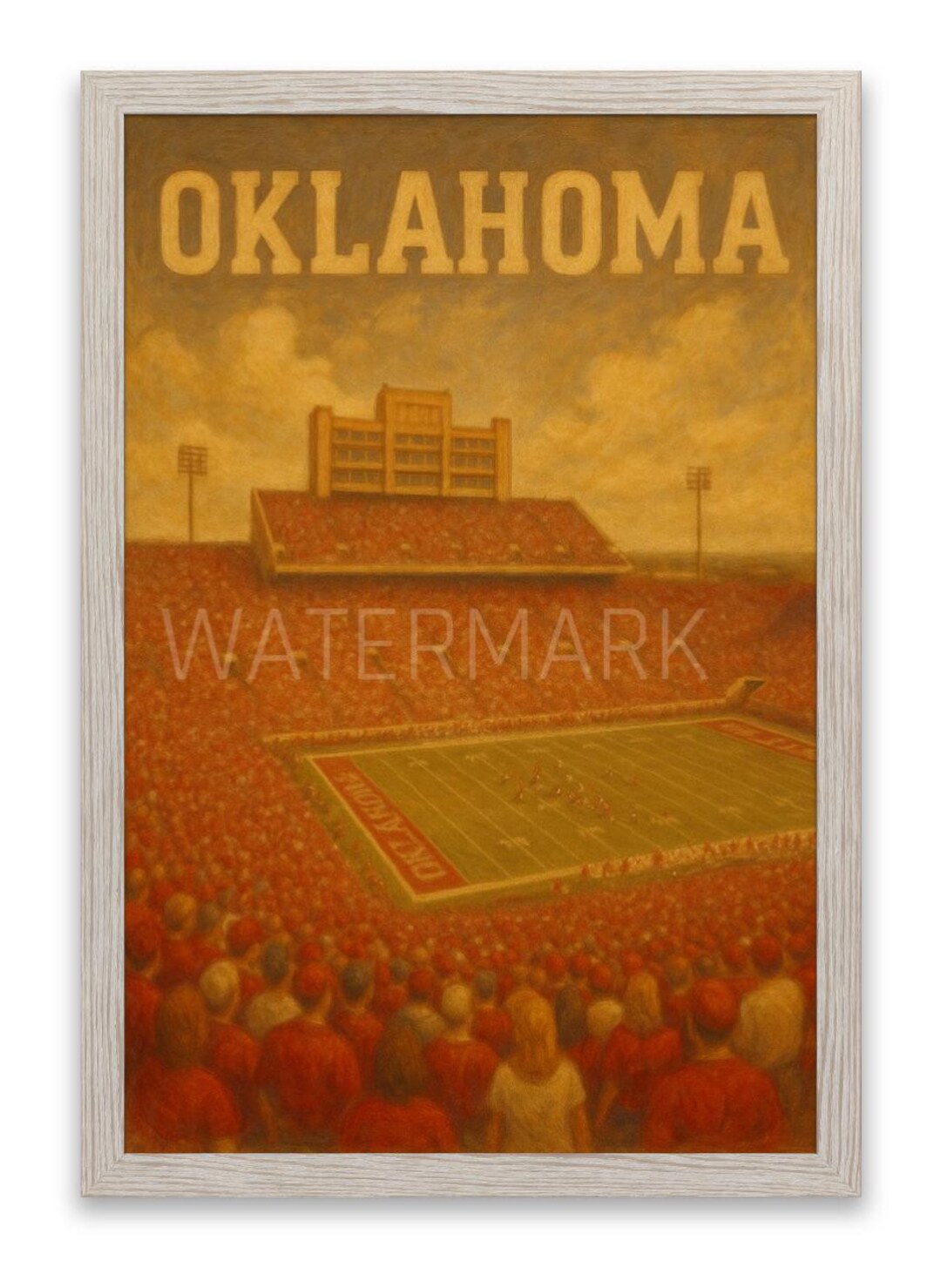 Oklahoma Sooners - Gaylord Memorial Stadium Vintage Oil Painting ...
