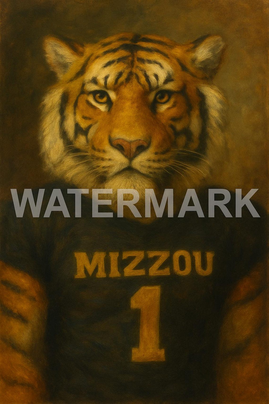 Mizzou Tiger Football Mascot Oil Painting – College Team Wall Art ...