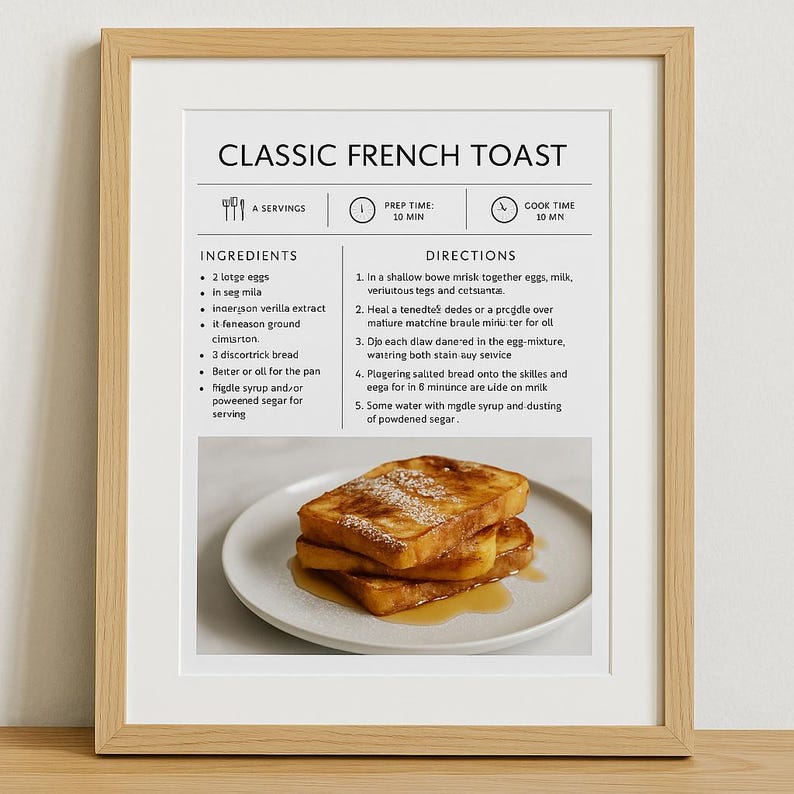 French Toast Recipe Card – Printable Breakfast Recipe Template With ...