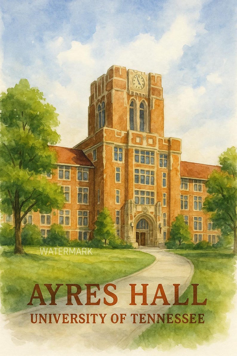 Ayres Hall Watercolor Print – University of Tennessee Wall Art – UT ...