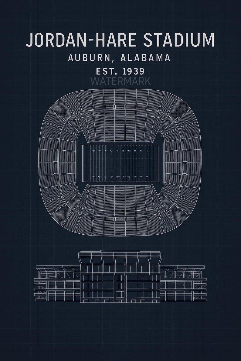 Jordan-hare Stadium Blueprint Digital Download – Auburn University ...